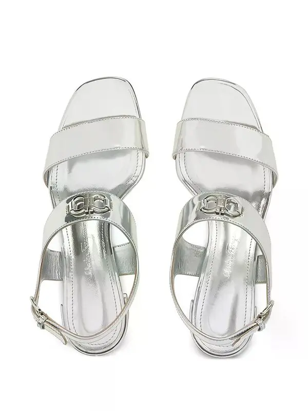 FERRAGAMO Gancini Metallic Leather Sandals