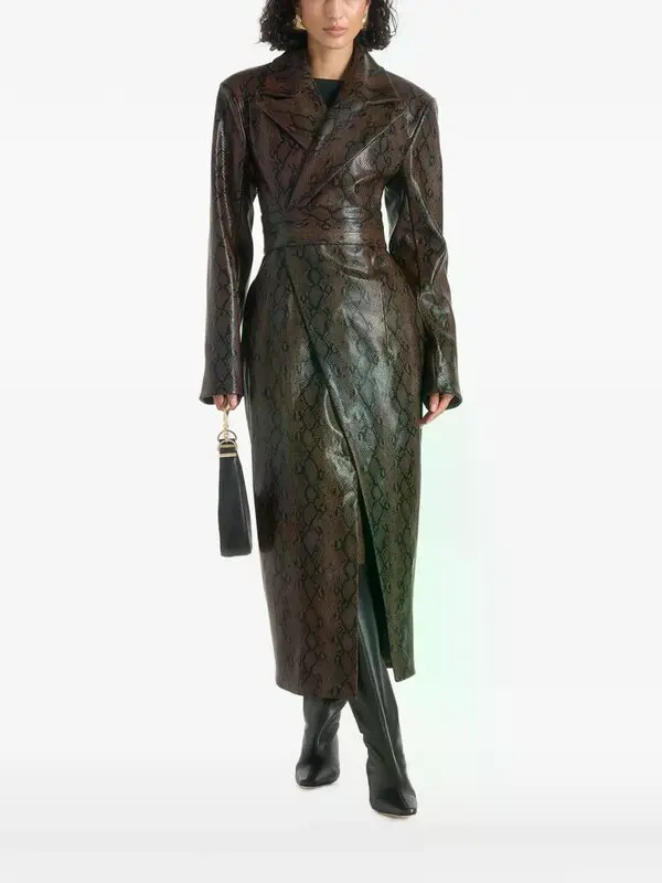 Manière De Voir Esma Python Asymmetric Coat With Cinch Belt - Brown