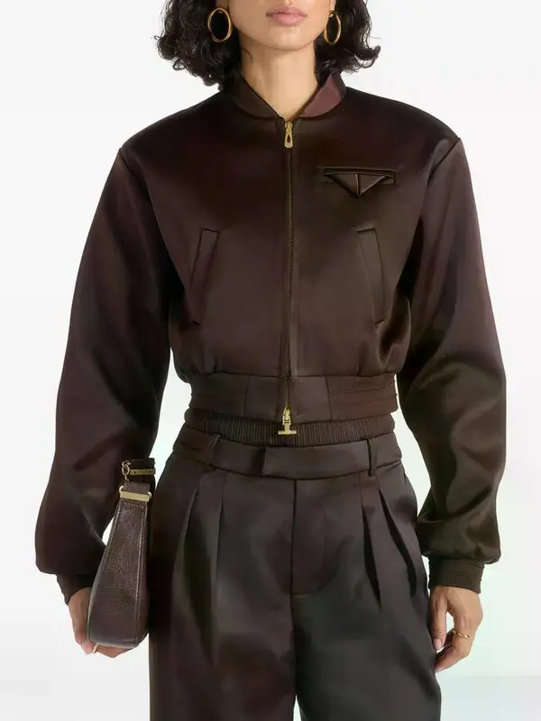 Manière De Voir Monique Satin Wide-shoulder Bomber Jacket - Brown