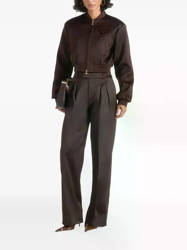 Manière De Voir Monique Satin Wide-shoulder Bomber Jacket - Brown