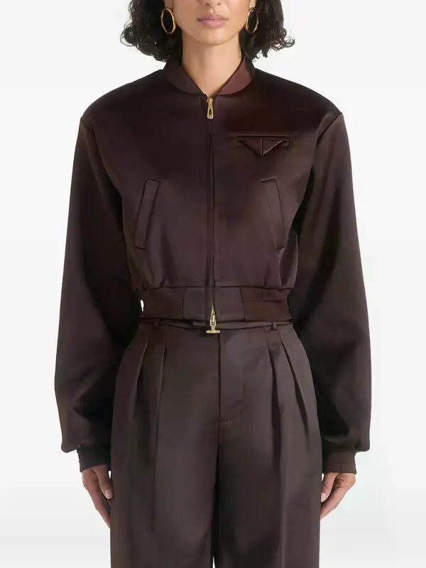Manière De Voir Monique Satin Wide-shoulder Bomber Jacket - Brown