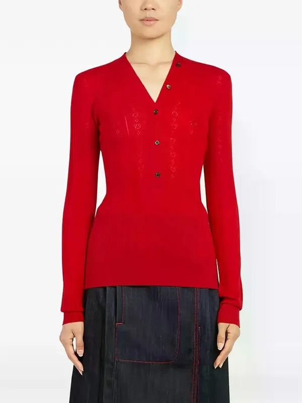FERRAGAMO Pointelle-knit Button-up Sweater