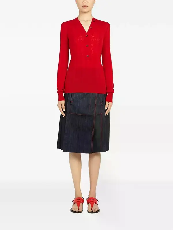 FERRAGAMO Pointelle-knit Button-up Sweater