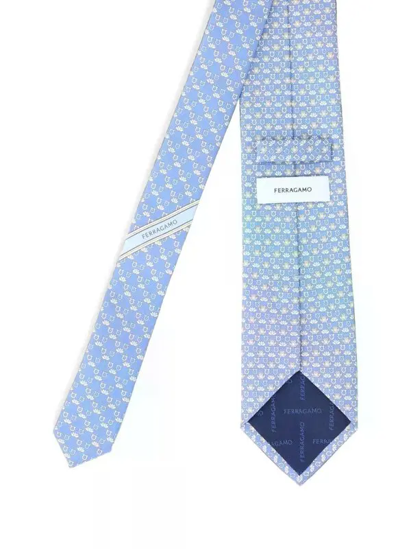 FERRAGAMO Frog Print Silk Tie - Blue