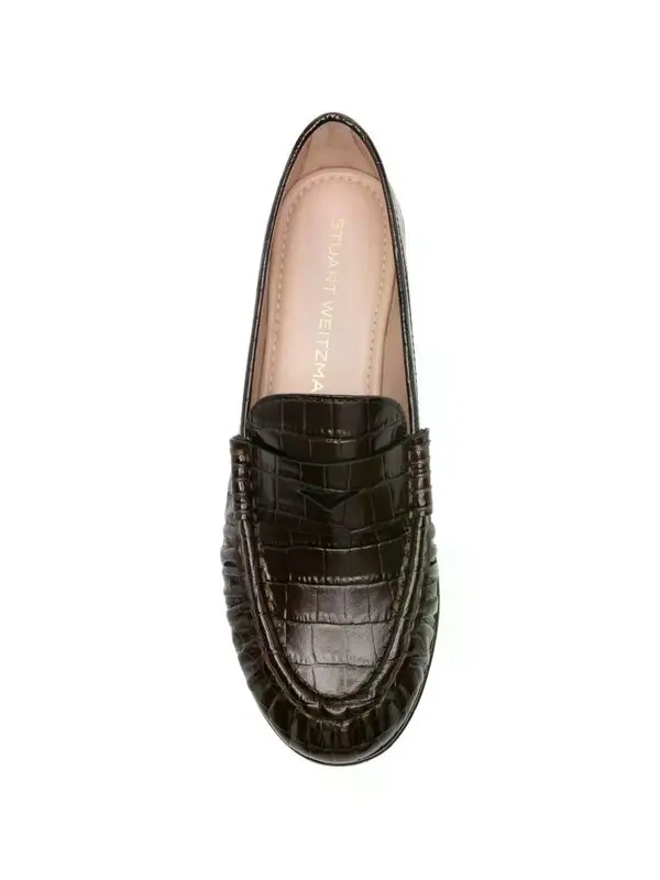 STUART WEITZMAN Croc-effect Leather Loafers - Brown
