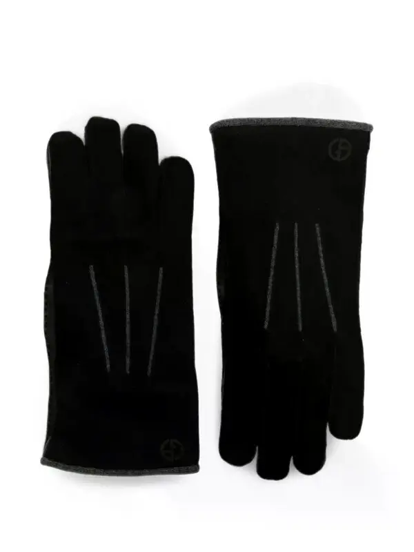 Giorgio Armani Logo-print Suede Gloves - Black