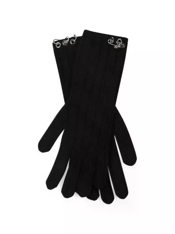 Pinko Ribbed-knit Safety-pin Gloves - Black