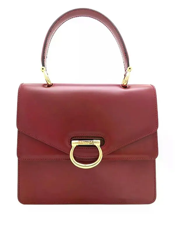 Celine 1997 Leather Double Flap Top Handle Bag Handbag - Red