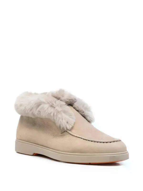 Santoni Shearling-trim Leather Loafers