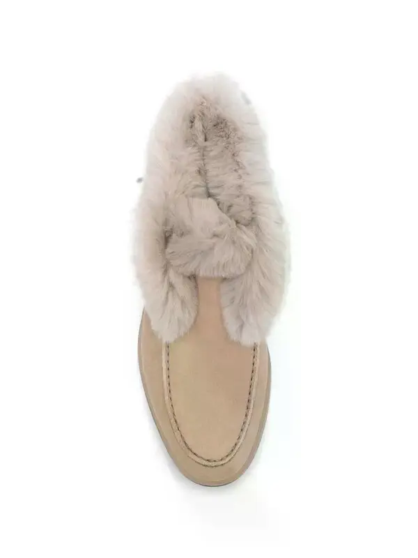 Santoni Shearling-trim Leather Loafers