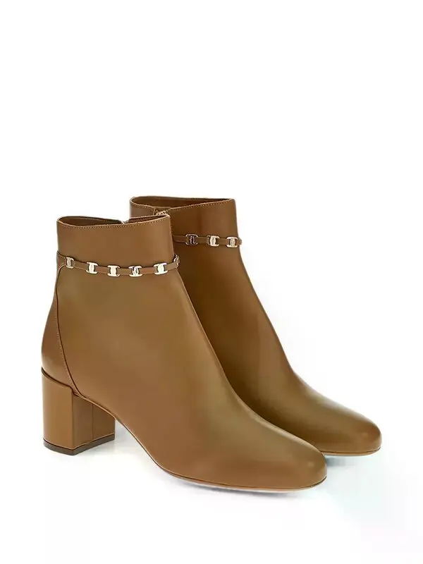 FERRAGAMO Gancini-plaque Leather Ankle Boots - Brown