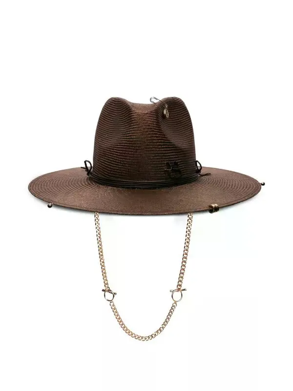 Ruslan Baginskiy Chain-strap Straw Fedora Hat - Brown