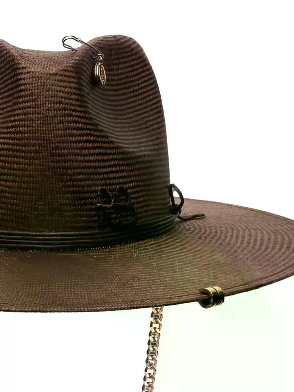 Ruslan Baginskiy Chain-strap Straw Fedora Hat