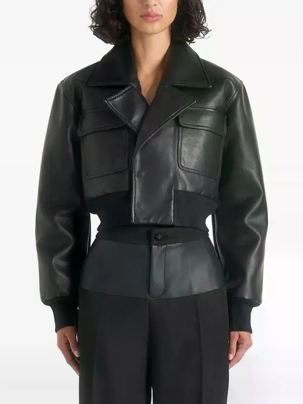 Manière De Voir Cosette Leather Bomber Jacket - Black