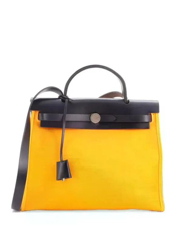 Hermès Herbag Zip Verso Leather And Toile 31 Shoulder Bag - Yellow