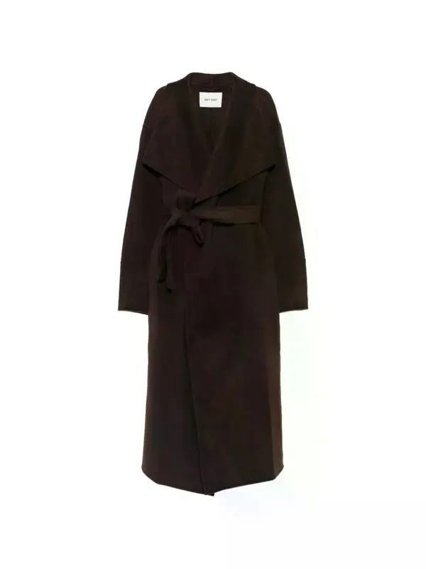 Soft Goat Belted Shawl-collar Coat - Brown