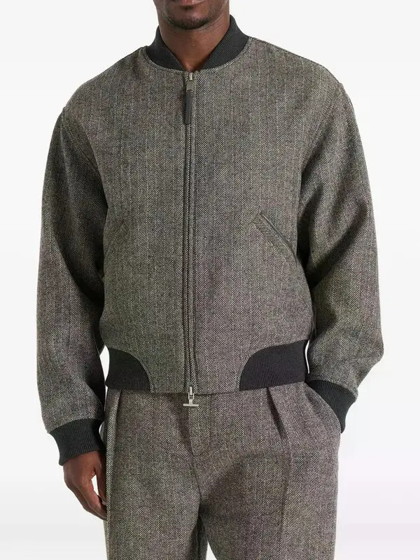 Manière De Voir Leandro In Herringbone Wool Bomber Jacket