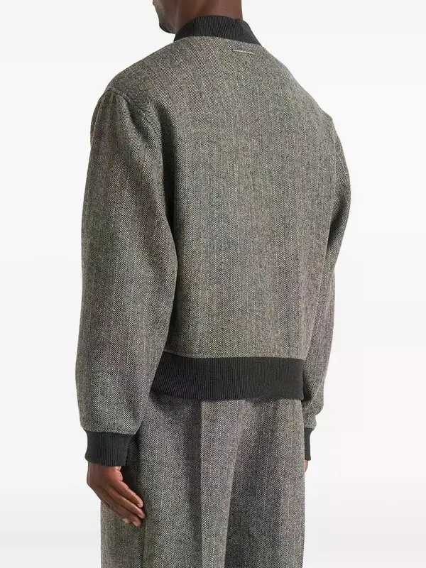 Manière De Voir Leandro In Herringbone Wool Bomber Jacket