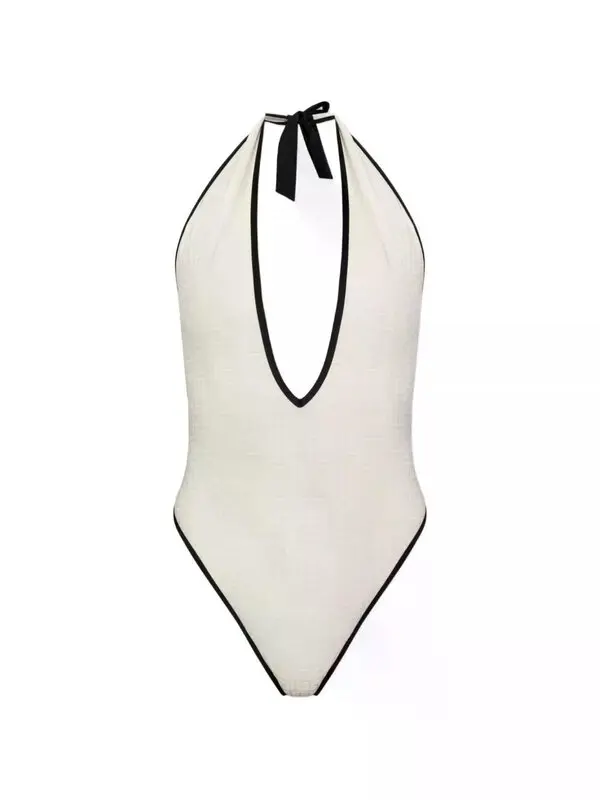 Balmain Monogram-jacquard Swimsuit - Neutrals