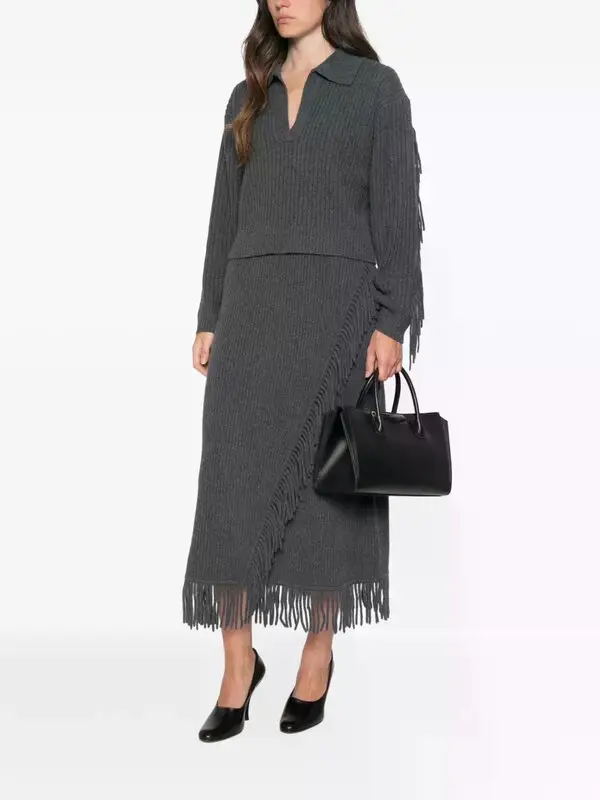 Simkhai Casey Fringe-trim Ribbed Midi Skirt - Grey
