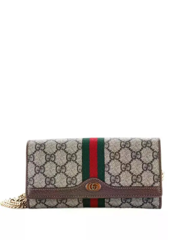 Gucci Ophidia Chain Wallet Gg Coated Canvas Crossbody Bag - Brown