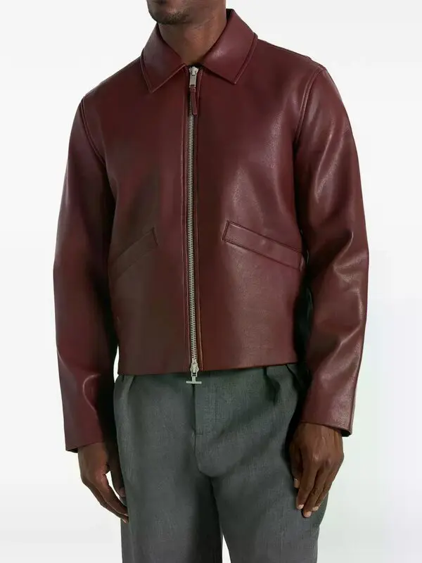 Manière De Voir Yves In Wine Minimal Leather Jacket - Red