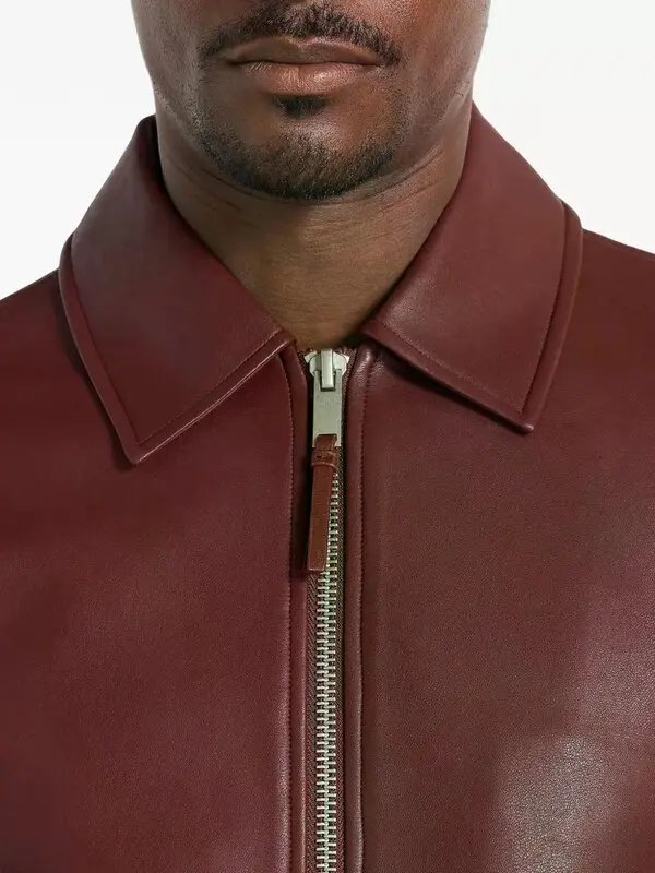 Manière De Voir Yves In Wine Minimal Leather Jacket