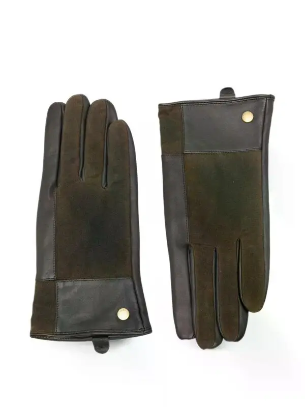 Barbour Logo-stud Panelled Leather Gloves - Brown