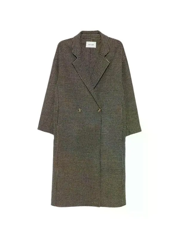 Soft Goat Houndstooth Double-breasted Coat - Brown