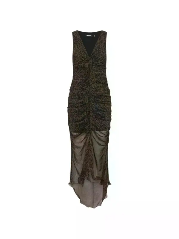 ROTATE BY BIRGER CHRISTENSEN Ruched Midi Leopard Dress - Brown