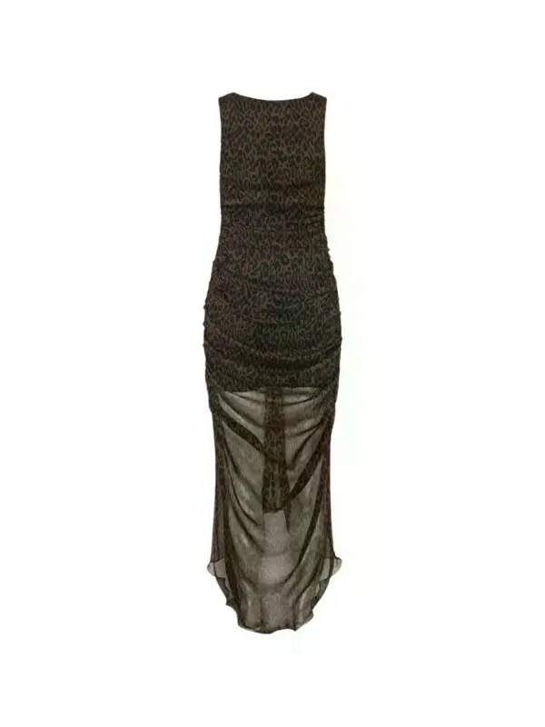 ROTATE BY BIRGER CHRISTENSEN Ruched Midi Leopard Dress