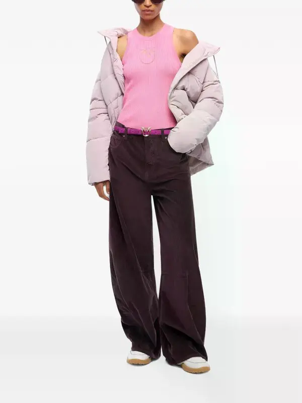 Pinko Ribbed Top With Sheer Love Birds Logo