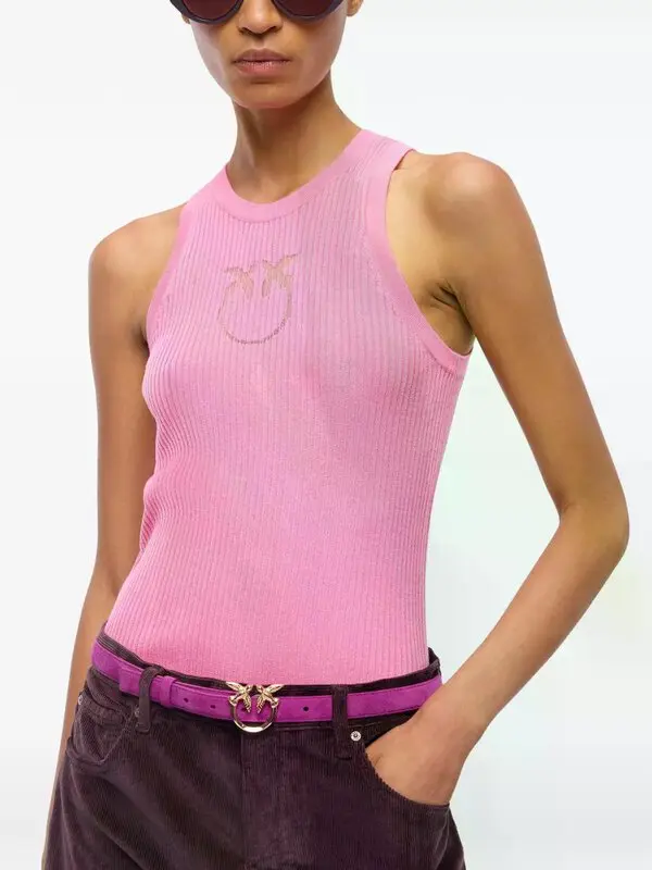 Pinko Ribbed Top With Sheer Love Birds Logo