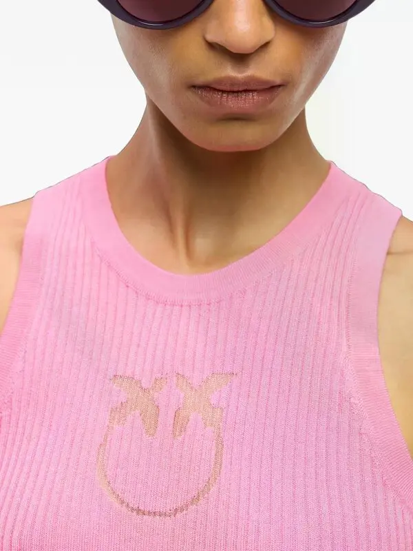 Pinko Ribbed Top With Sheer Love Birds Logo