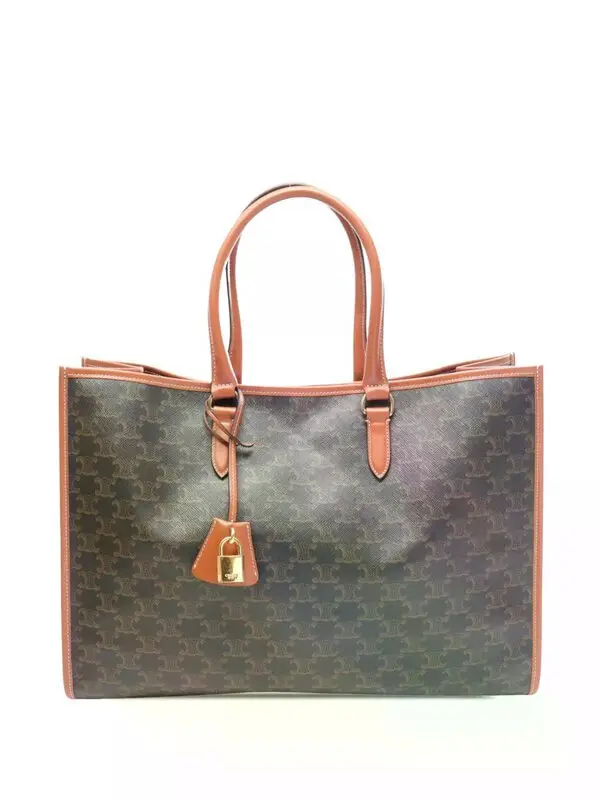 Celine 2000-2026 Triomphe Coated Canvas Horizontal Cabas Tote Satchel - Brown