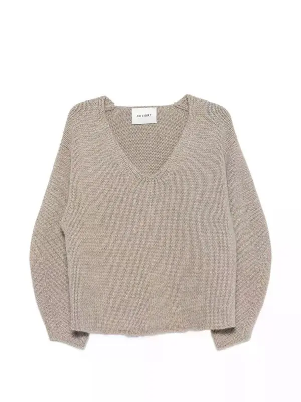 Soft Goat V-neck Knitted Sweater - Neutrals