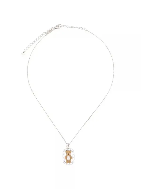 YVMIN Inlaid Mini Bear Pendant Necklace - Silver