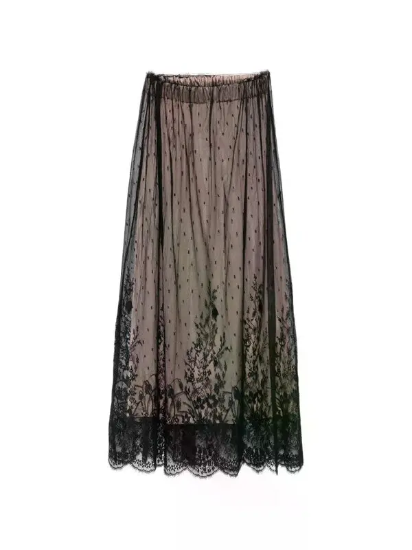 Isabel Benenato Lace-overlay Gathered Maxi Skirt