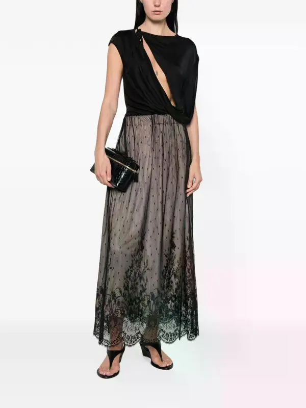 Isabel Benenato Lace-overlay Gathered Maxi Skirt