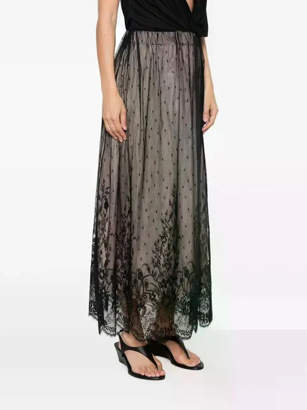 Isabel Benenato Lace-overlay Gathered Maxi Skirt