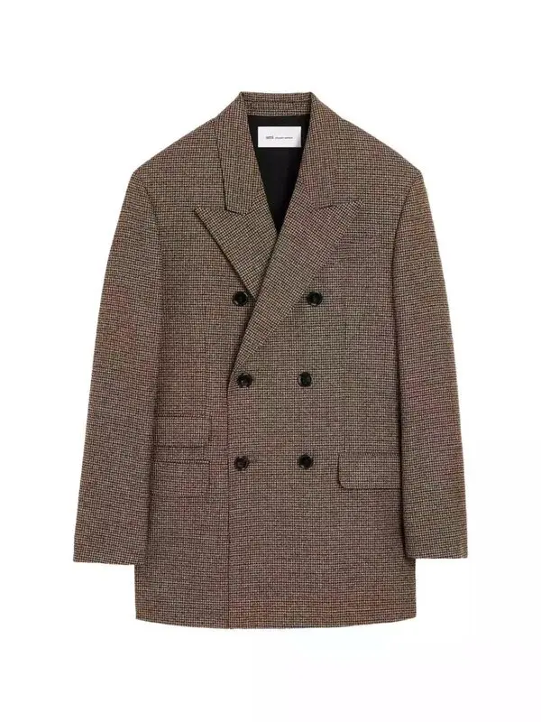 AMI Paris Check Single-breasted Coat - Brown