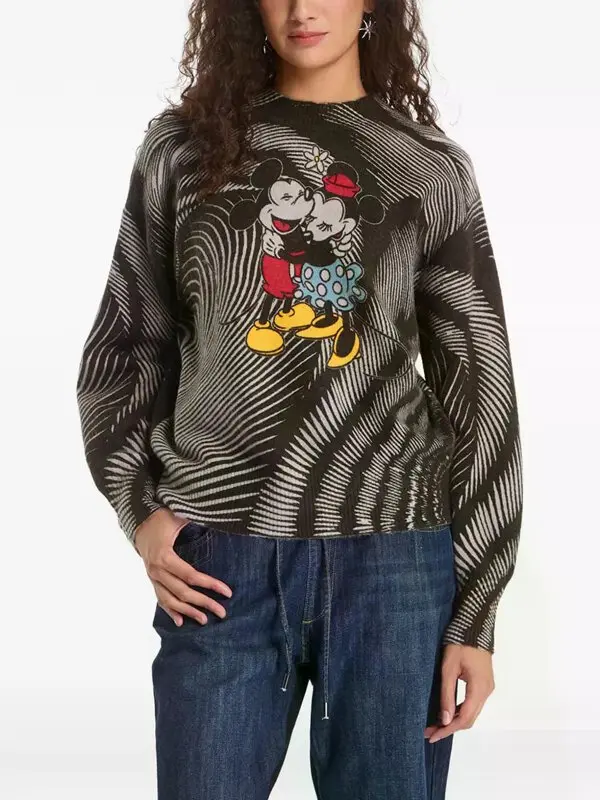 Desigual Mickey Mouse Graphic Print Intarsia Knit Sweater