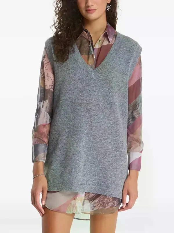 Desigual V-neck Layered-effect Mini Dress - Grey