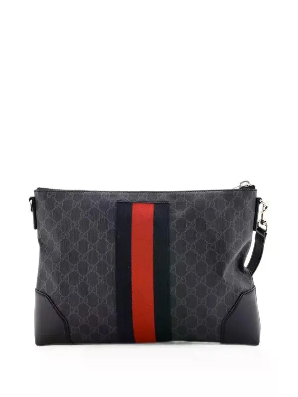 Gucci Web Zip Flat Messenger Gg Coated Canvas Medium Crossbody Bag