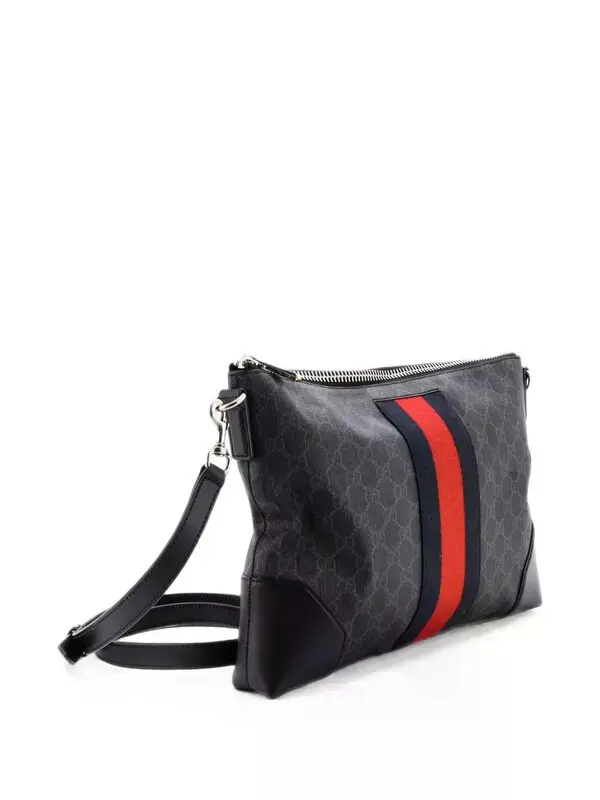 Gucci Web Zip Flat Messenger Gg Coated Canvas Medium Crossbody Bag