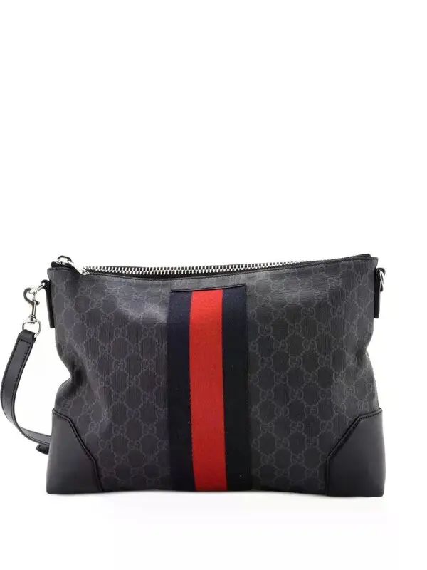 Gucci Web Zip Flat Messenger Gg Coated Canvas Medium Cross Body Bag