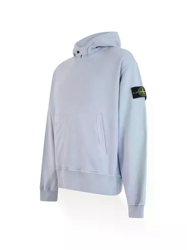 Stone Island 6100023 Brushed Organic Cotton Fleece Hooded Sweatshirt - Blue
