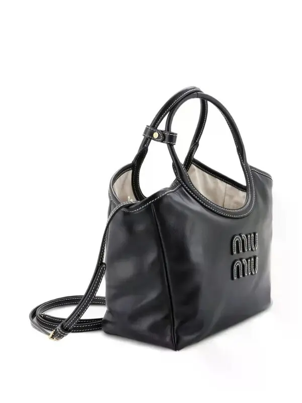 Miu Miu Ivy Tote Bag Leather Small Shoulder Bag - Black