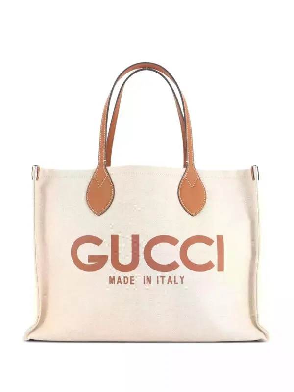 Gucci Logo Shopper Printed Canvas Medium Tote Bag - Neutrals
