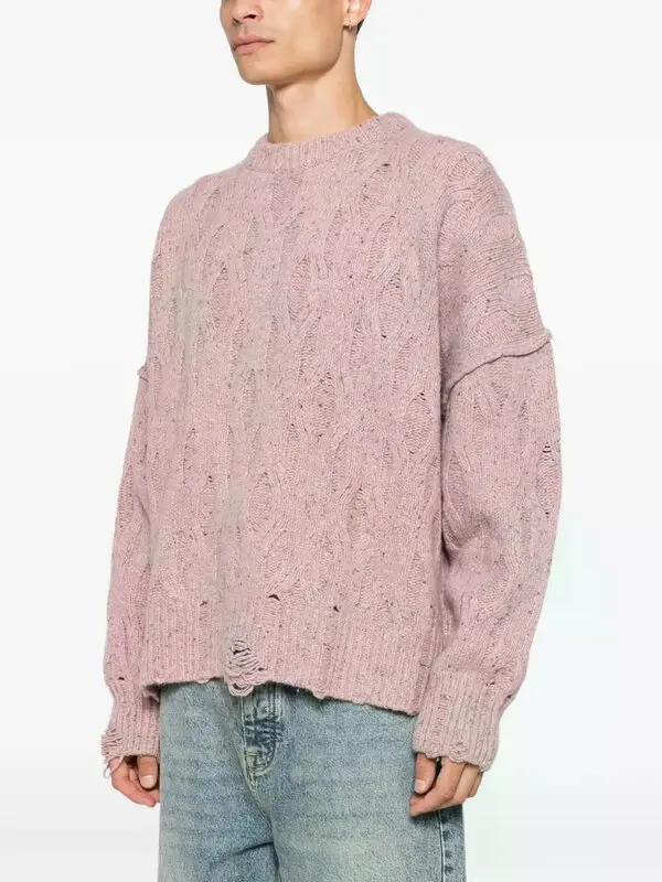 REPRESENT Distressed Cable-knit Sweater - Pink